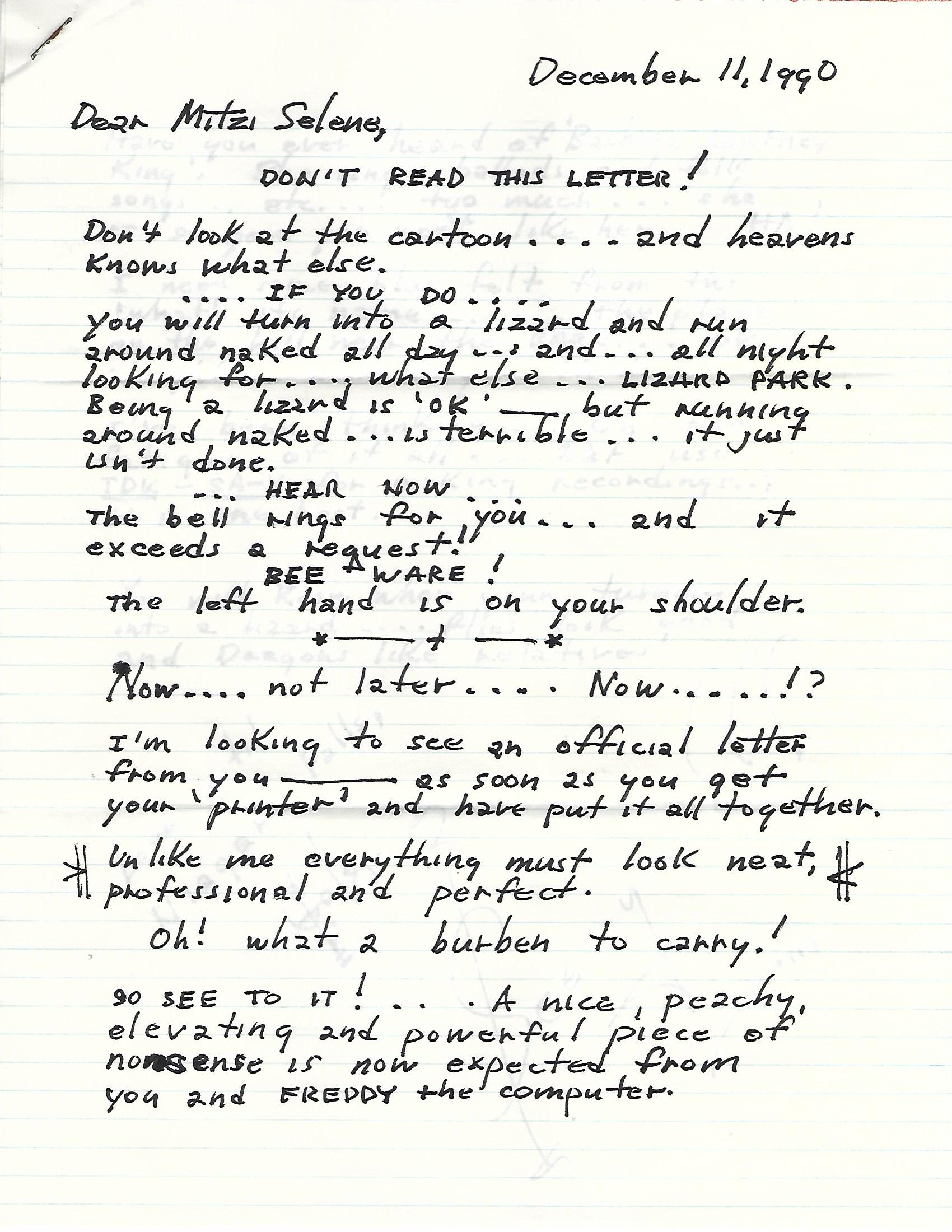 Gale letter 12-11-90 p1 – Take Lots of Pictures